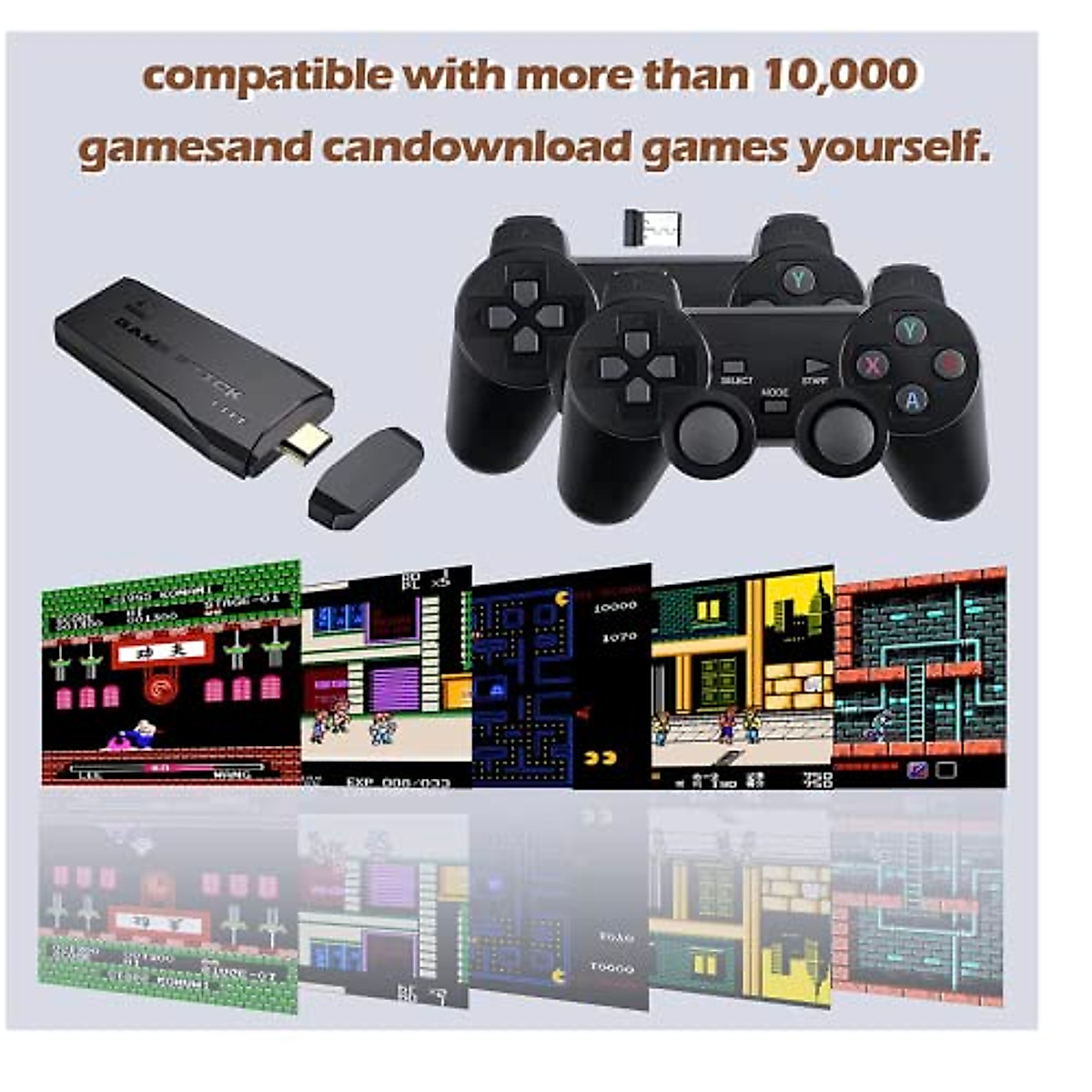 Wireless Retro Game Console,Retro Game Stick,Nostalgia Stick Game,4K HDMI Output,Plug and Play Video Game Stick Built in 10000+ Games,9 Classic Emulators, with Dual 2.4G Wireless Controllers(64G)