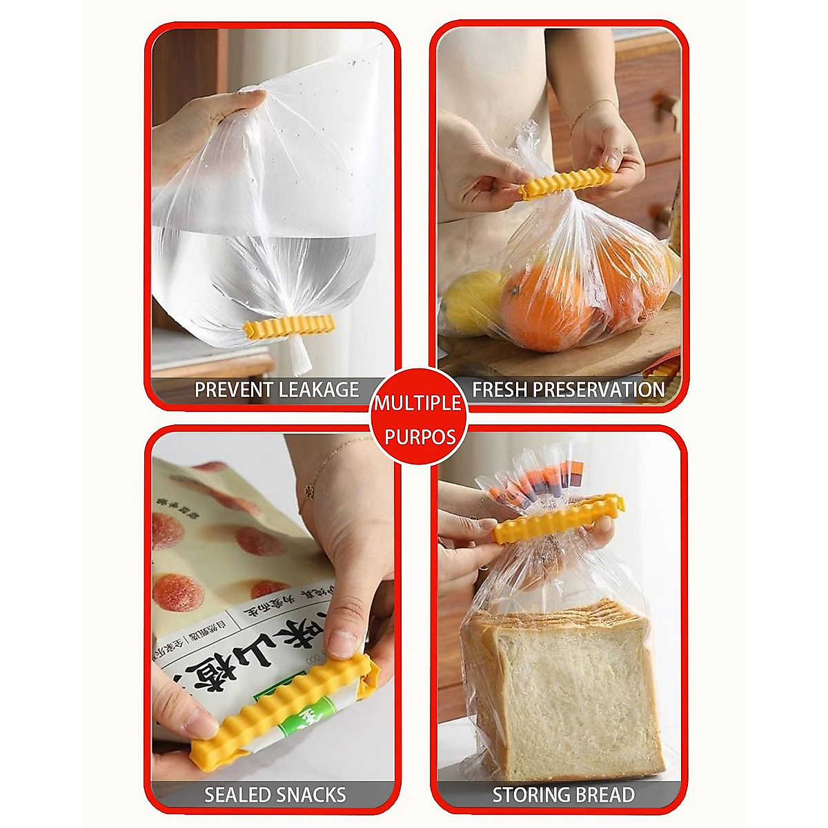 Magnetic Fries Chip Clips Set,12 Pack Durable Plastic Food Clip & Cute Refrigerator Magnets Curved Sealing Design French Fries Bag Clips for Food Fresh Storage, Kitchen Accessories & Home Decor