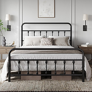Yaheetech Classic Metal Platform Bed Frame Mattress Foundation with Victorian Style Iron-Art Headboard/Footboard/Under Bed Storage No Box Spring Needed Full Size Black