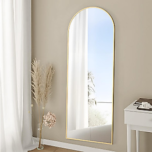NEUWEABY Full Length Mirror, 64"x21" Arch Mirror Floor Mirror with Stand, Gold Arched Full Body Standing or Leaning Mirror for Bedroom, Living Room