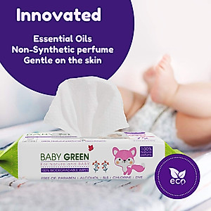 Biodegradable Baby Wipes Natural Perfume – Pack (6 Packs of 72) 432 – 99% Pure Water Plastic Free Moist Newborn Diaper Wipes, Wet Wipe for Babies & Adults Sensitive Skin