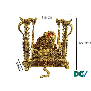 DCVCRAFT Traditional Handicraft Indian Antique Look Temple Arch/gate Design Jhula Singhasan for Lord Krishna, Laddu Gopal Sofa with Jhula, Brass Jhula (Pattern-1)