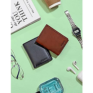 ESTALON Black Tan Leather Trifold Wallet For Men | Front Pocket Style | 1 ID Slot | RFID Protection | Gifts For Him