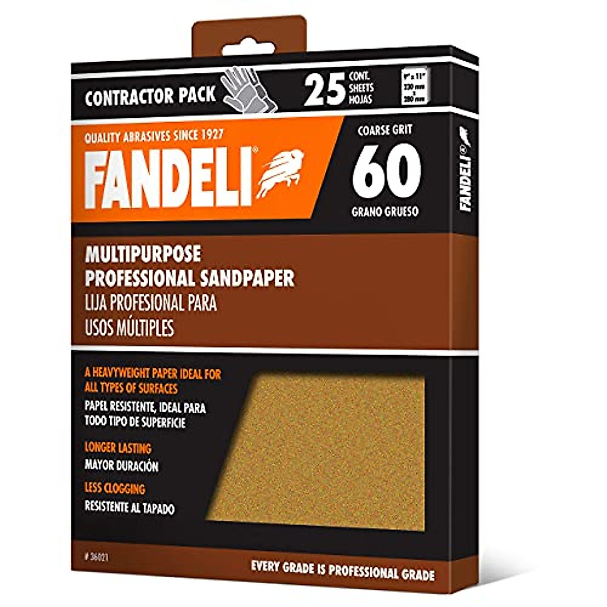 Fandeli | Multi-Purpose Sandpaper | 60 Grit | 25 Sheets of 9'' x 11'' | Metal and Wood Sandpaper | Wall Sandpaper | Hand Sanding | Orbital Sanders