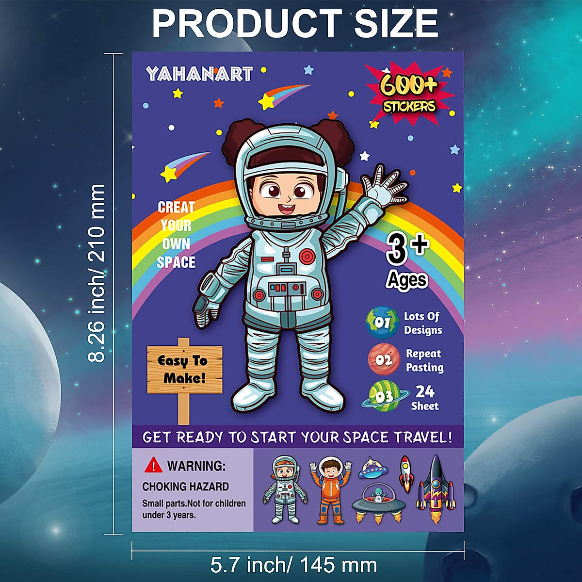 Konsait 48Sheets Outer Space Make Your own Stickers, Make A Face Stickers Solar System Universe Outer Space Theme Party Favor Stickers for Boys Girls Birthday Goodie Bag Filler School Rewards