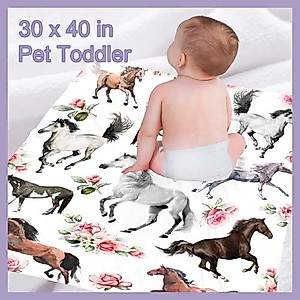 Horse Rose Throw Blanket Soft Flannel Fleece Velvet Plush Personalized Throws Fuzzy Warm Cozy Soft Bedding Blankets Anti-Pilling Pets 40"x30"