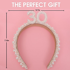 RSOLIET 30th Birthday Pearl Jewel Embellished Headband - 30th Birthday Outfit For Women,Rhinestone Headband With Peals For 30th Birthday Decorations