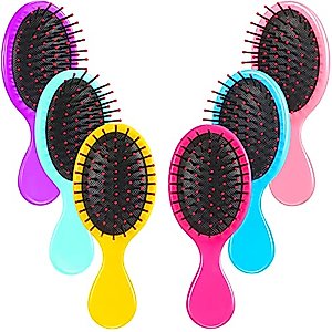 Epakh 6 Pack Mini Wet Hair Brush Travel Detangling Kids Detangler Brushes Toddler Baby Small Soft Bristle for Women Girls Dry Curly Hair, Colors, Assorted,Yellow,Blue,Green,Red,Pink,Purple