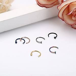 MILACOLATO 6PCS G23 Titanium Nose Rings Hoops 18G C-Shape Fake Nose Ring Disc Hypoallergenic Lip Nostril Body Piercing Jewelry Rings for Women Men, 8mm