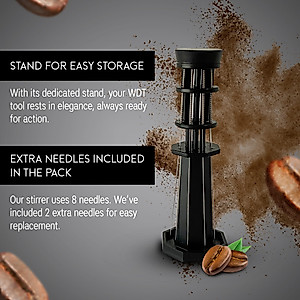 Suneville WDT Tool with 8 Needles (0.4mm) - Espresso Distribution Tool Set with 2 Replacement Needles Stainless Steel Coffee Stirrer, Latte Art Pen & Spoon - Coffee Making Accessories