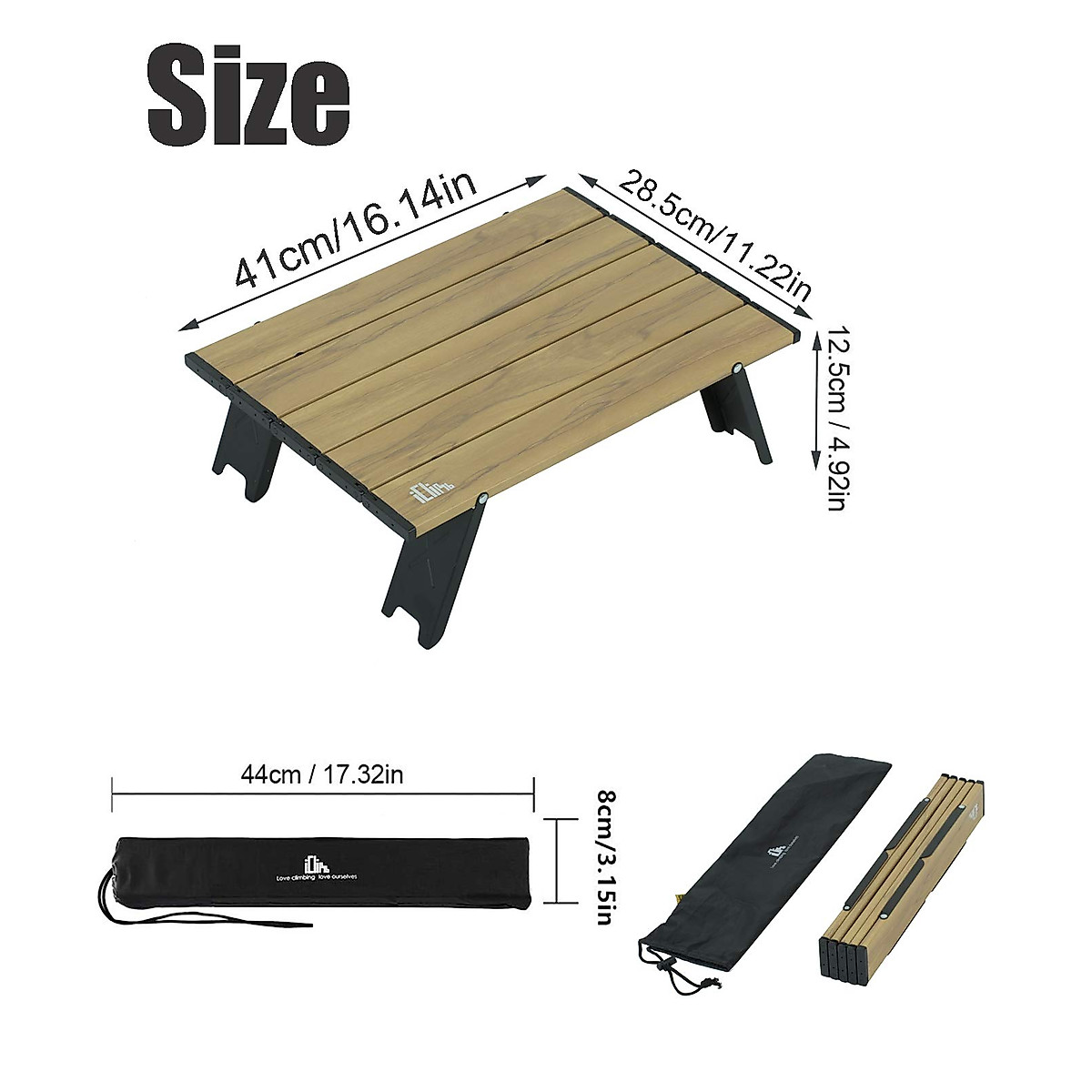 iClimb Ultralight Compact Mini Beach Picnic Folding Alu. Table with Carry Bag, Two Size (Nature - S)