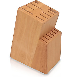 Kitchen knife holder elegant & sturdy (15 slots). Universal knife block with slots for knives, scissor and sharpenner. Knife Block without Knives. Kitchen knife holders for counter top. (Pine)