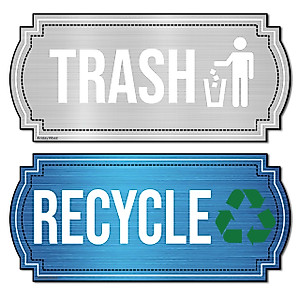 Recycle and Trash Stickers for Kitchen Trash Cans and Recycling Bins, Indoor Trash and Recycle Sticker Combo for Garbage Can Logo Symbol, 2 Decals Adhesives, 6.5 x 3 Inch Elegant Decal for Outdoor