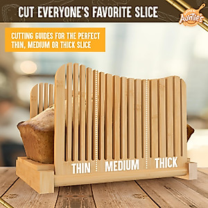 Bamboo Bread Slicer with Professional Bread Knife & Crumb Catcher Tray – Fully Adjustable for 3 Slice Thickness & Extra Tall Cutter Guide – Enjoy Homemade Bread Like Bagel, Sourdough, Cake