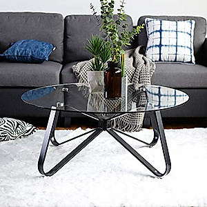 FurnitureR Round Tempered Glass Coffee Table, D31.5 inches Center Tea Sofa Table for Living Room, Home Office, Scandinavian Design with Metal Steel Frame, Easy Assembly