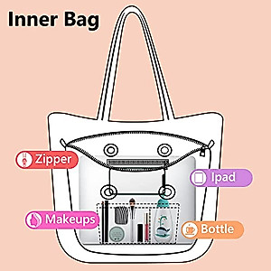 Carfany Small Beach Bag With Zipper Washable Rubber Tote Bag For Women Pink
