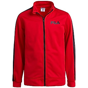 Fila Boys' Tracksuit Set - 3 Piece Short Sleeve Athletic Shirt, Tricot Jacket, Jogger Sweatpants for Toddlers & Boys (2T-16), Size 10-12, Racing Red