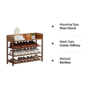 Suwoic Bamboo Shoe Rack Organizer, 4 Tier Shoe Shelf Storage Organizer, for Entryway, Hallway, and Closet (Brown-31.5)