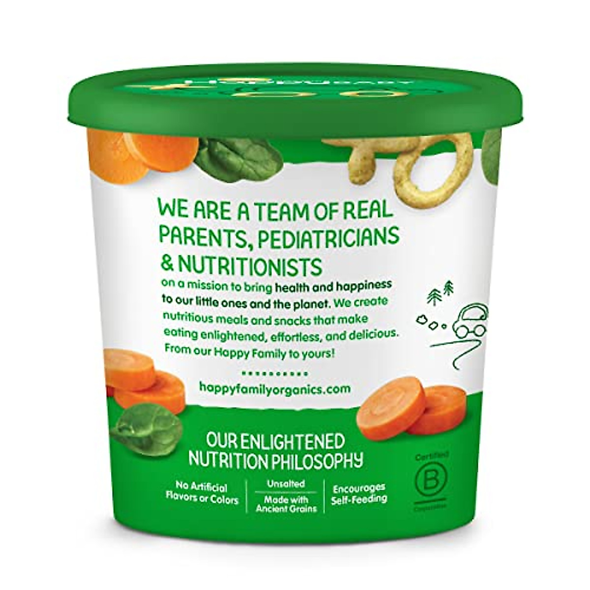 Happy Baby Organics Snackers Baked Grain Snack, Creamy Spinach & Carrot, 1.5 Ounce (Pack of 6)