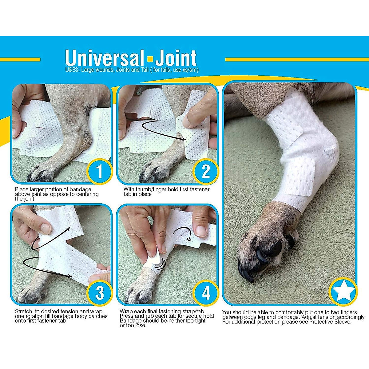 PawFlex Joint and Large Area Wound Bandages for Dogs Cats & Other Pets. Great for Leg Joint sprains and Tail Injuries! Non Adhesive Breathable Non-Slip Disposable Washable Value Pack (L/XL 12pk)