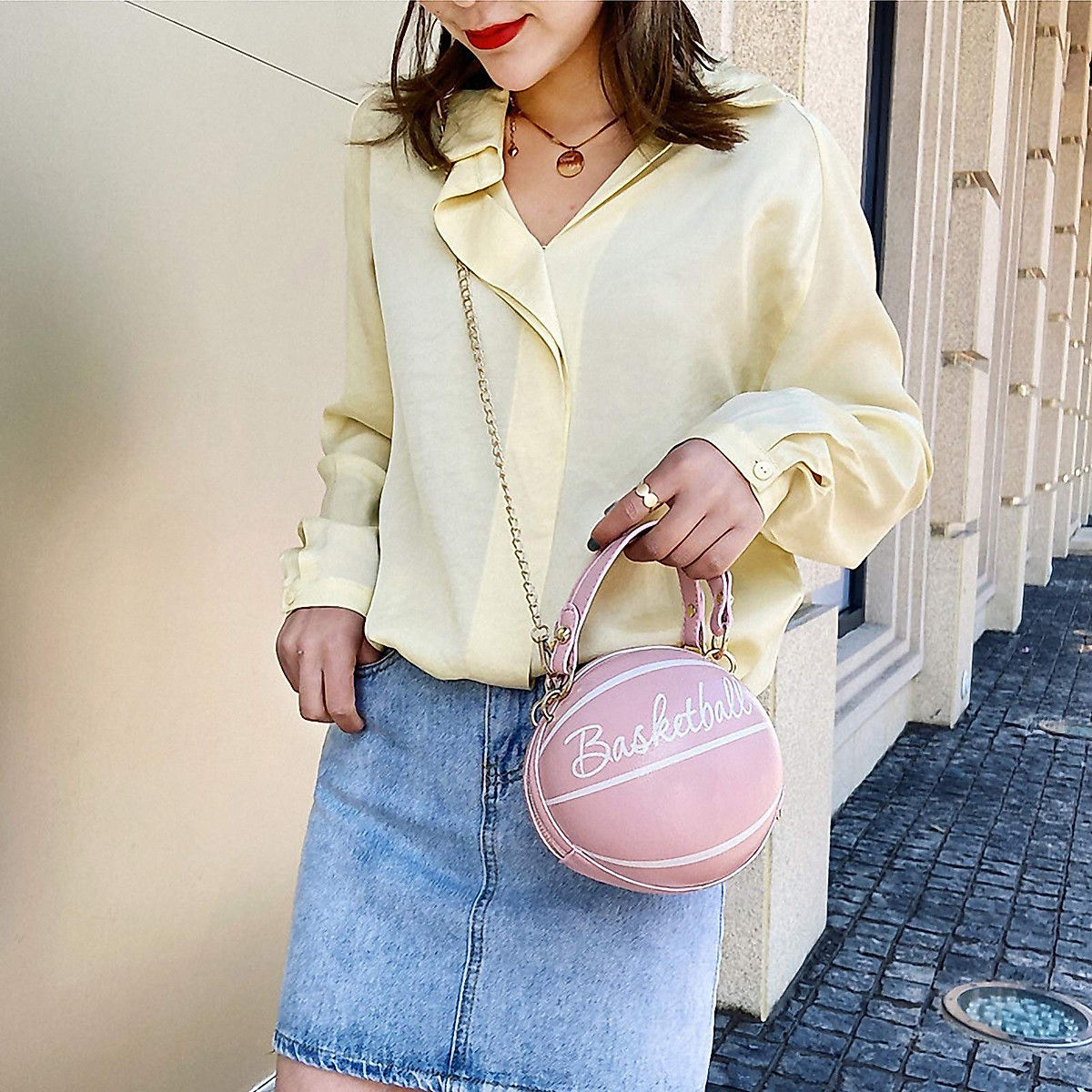 VALICLUD Crossbody Bag Round Basketball Shaped Handbag Novelty Purse Circle Shoulder Bag for Women