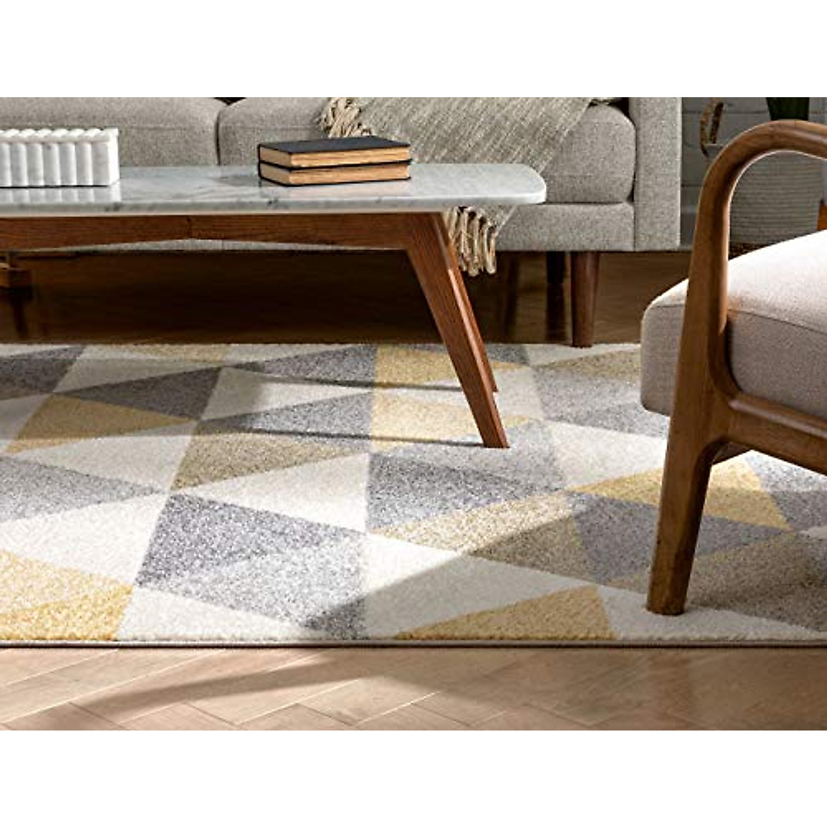 Well Woven Isometry Gold & Grey Modern Geometric Triangle Pattern (5'3" x 7'3") Area Rug Soft Shed Free Easy to Clean Stain Resistant