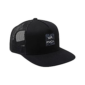 RVCA Men's Adjustable Snapback Hat, Trucker/Printed Black, One Size