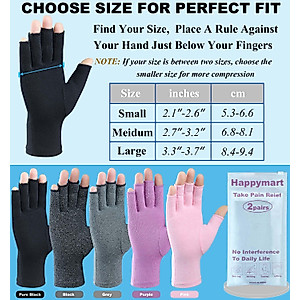 Happymart 2 Pairs Arthritis Gloves, Hand Compression Gloves for Rheumatoid, Pain Relief, Carpal Tunnel, Swelling, Joint Support, Driving Fingerless Gloves for Women Men (Black, Medium)