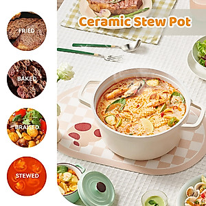 Enamel Dutch Oven with Lid, 4.3 Quarts Non-Stick Ceramic Saucepan Cooking Pot, Soup Pot with Dual Handles, Cookware for Cooking, Baking, Cold Storage and Serving, Oven Safe up to 536° F (White)