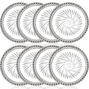 AVLA 8 Pack Crystal Drink Coasters, Glass Round Cup Mat, Clear Decorative Wine Bottle Coasters Barware Set for Table Protection of Home Kitchen, Dining Room, Patio, Coffee Shop, 3.75", Carved Design