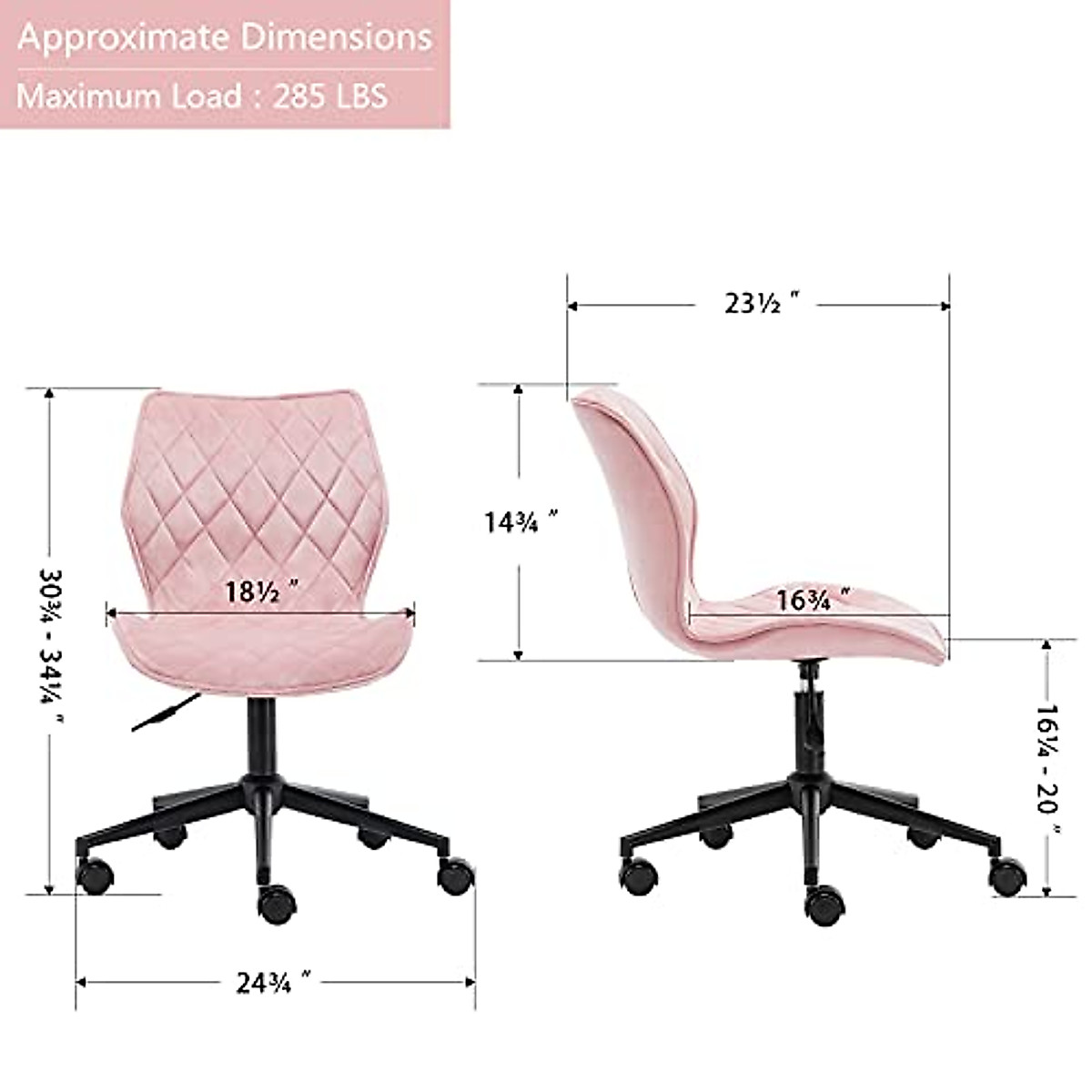 Duhome Mid Back Computer Desk Chair Armless Velvet Home Office Chair for Teens/Girls/Children/Students Salmon Pink