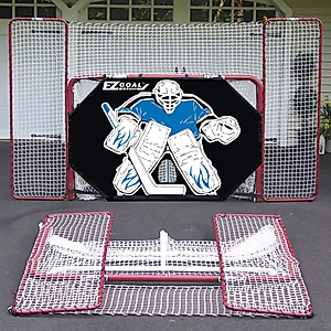 EZ Goal Folding Hockey Training Goal Net w/ Backstop, Targets, & Shooter Tutor , Red/White, 2-Inch