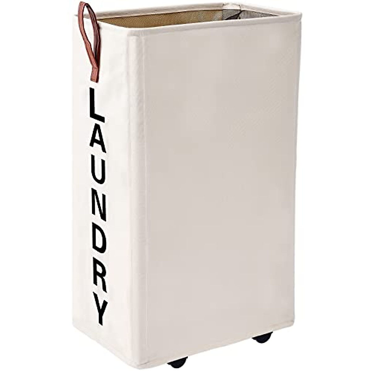 [3 pack] Laundry Basket,Homlikelan 27.5" Collapsible Large Laundry Hamper,Standable Narrow Rolling Laundry Hamper on Wheels Clothes Hamper Laundry Bin Beige