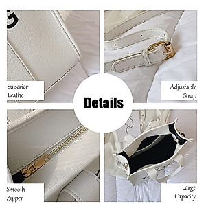 The Tote Bags for Women PU Leather Shoulder Handbag Tote Purse with Zipper Adjustable Shoulder Strap Crossbody Bag White