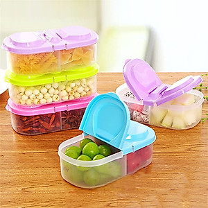 Typutomi 2 Compartment Snack Containers, 5PCS Food Storage Containers with Lids Bento Box Portable Freezer Storage Containers for Refrigerator Cabine (Random Color)