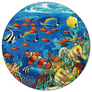 Ocean Theme Area Rug Round Rugs 3ft, Underwater World Fish Sea Collection Area Runner Circle Rug (Non-Slip) Carpets Kids Living Room Bedroom Indoor Outdoor Nursery Rugs Décor