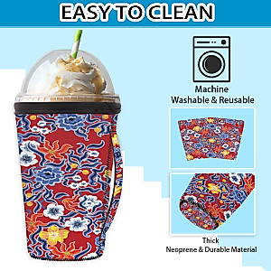 Iced Coffee Sleeve with Handle for Cold Drinks Allay Blossom Beverages Reusable Neoprene Coffee Insulator Sleeves Home Party Suppliess for 18-20oz Coffee Cups