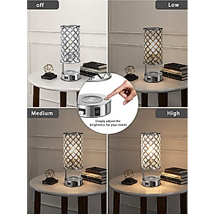 Touch Control Crystal Table Lamp, 3 Way Dimmable Wireless Charging Table Lamp, USB Bedside Light with Crystal Shade, Modern Nightstand Lamps for Bedroom Living Room (Bulb Included) (Silver)