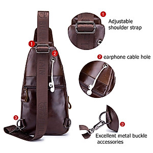 BULLCAPTAIN Genuine Leather Men Sling Bag Travel Crossbody Chest Bag Large Capacity Casual Hiking Daypack (Brown)