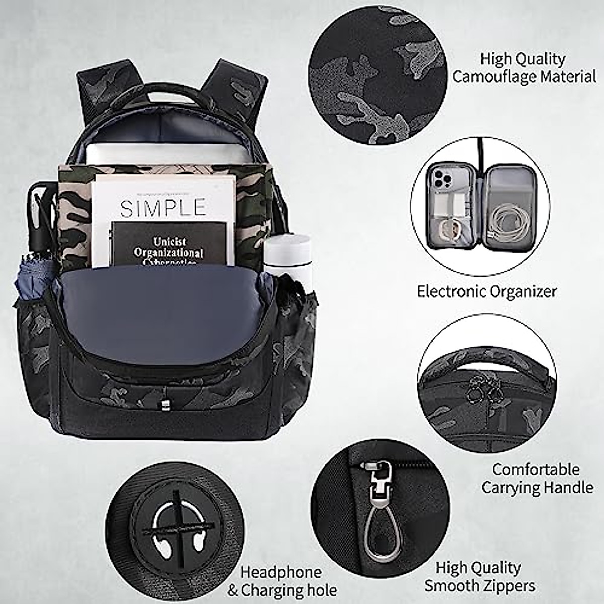 Laptop Backpack, Teenage Boys Men's Backpack Daypack 17-inch Computer Bags Work Business Travel Large Bookbag for Middle High School College Student, USB Charging Water Resistant Anti-Theft, Black