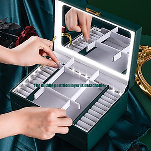 Jewelry Box Lingge Jewelry Box Multilayer Jewelry Box LED Makeup Jewelry Pull-Out Jewelry Box Storage