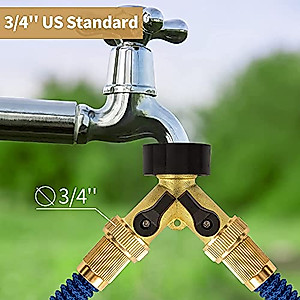 AUTOMAN Hose Splitter 2 Way | Brass Garden Hose Splitter | 100% Rustproof Water Hose Splitter with Adjustable Flow Valves | Seamless Design & 2 Extra Rubber Washers | 3/4" Y Connector Hose Adapter.