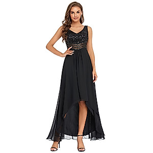 Ever-Pretty Women's A-Line High Low Sequin Chiffon Floor Length Prom Gowns Black US8