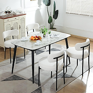 Hooseng White Dining Chairs Set of 2, Modern Kitchen Dining Room Chairs, Round Upholstered Boucle Chairs with Curved Backrest and Black Metal Legs for Kitchen, Dining Room, Living Room