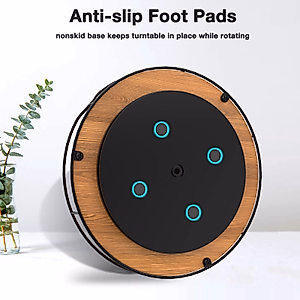 Lazy Susan Turntable Organizer with Anti-Slip Mat for Cabinet Pantry Kitchen Countertop Refrigerator Office, Pine Wood, 13", Carbonized Black