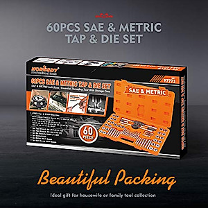 HORUSDY 60-Piece Master Tap and Die Set | SAE Inch and Metric Sizes | for Coarse and Fine Threads Tools