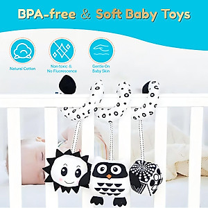 Ebrima Baby Spiral Activity Car Seat Toys, Black and White Baby Toys, High Contrast Baby Sensory Toys, Newborn Hanging Plush Stroller Toys for 0 3 6 9 12 Months Boys Girls (Owl)