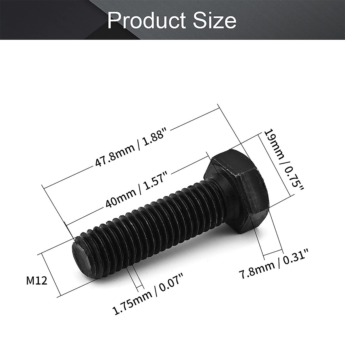 MroMax M12 Left Hand Hex Bolt M12-1.75 x 40mm Hex Head Screw Bolts Carbon Steel Fully Threaded Metric Hex Bolts Grade 12.9 Black 3Pcs