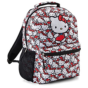 Hello Kitty Allover School Backpack - Hello Kitty Iconic Backpack - Officially Licensed Hello Kitty School Bookbag (White)