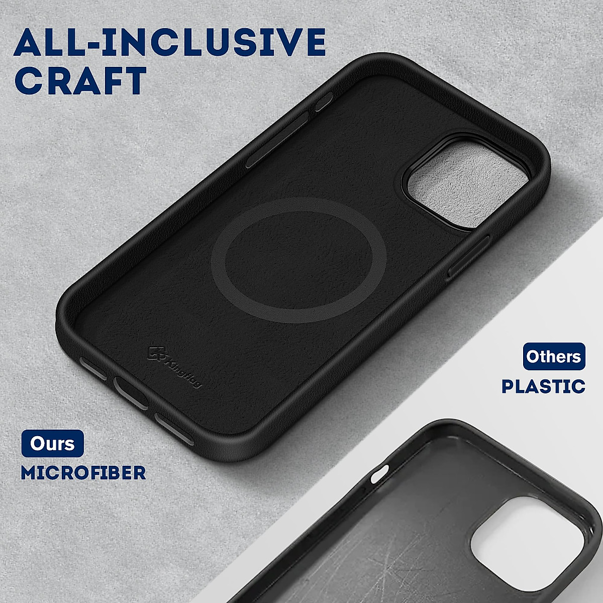 kingflag Vegan Leather Magnetic Case for iPhone 15 Pro Max Wireless Charging, Compatible with MagSafe, Metal Buttons, Shockproof Protective Phone Case Cover for Women Men 6.7" (Matte Black)